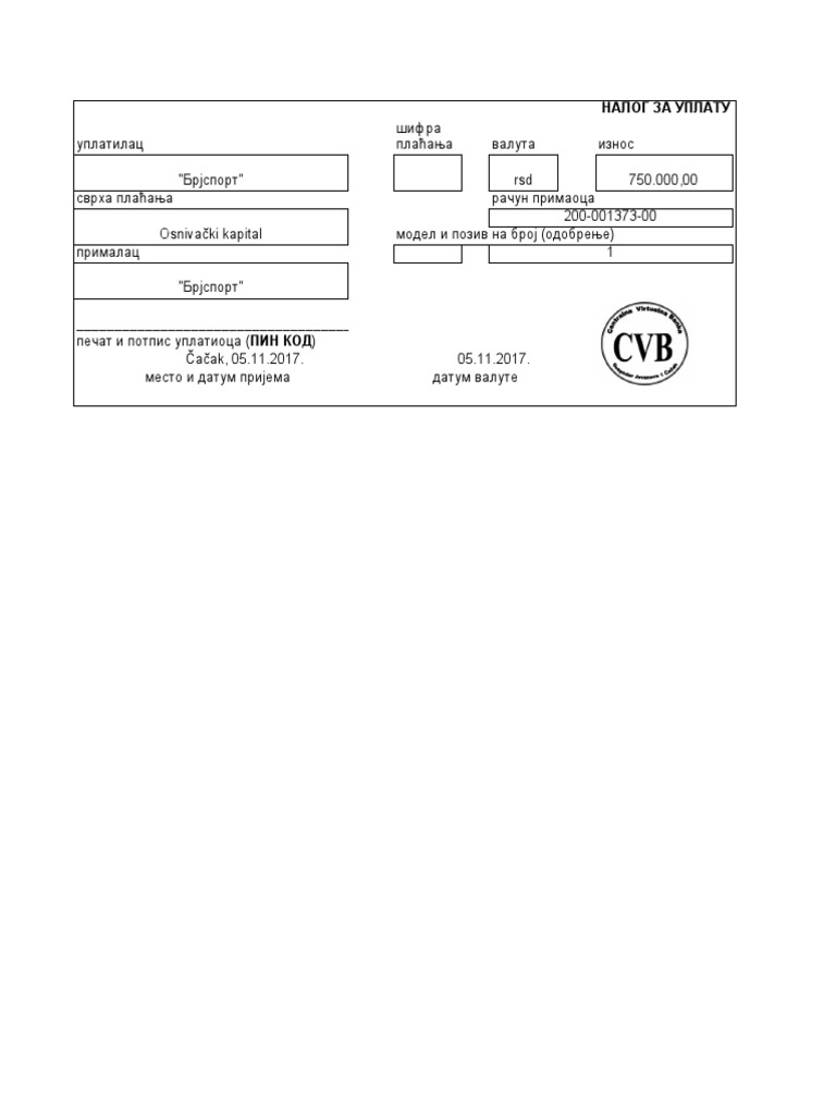 Nalog Za Uplatu | PDF