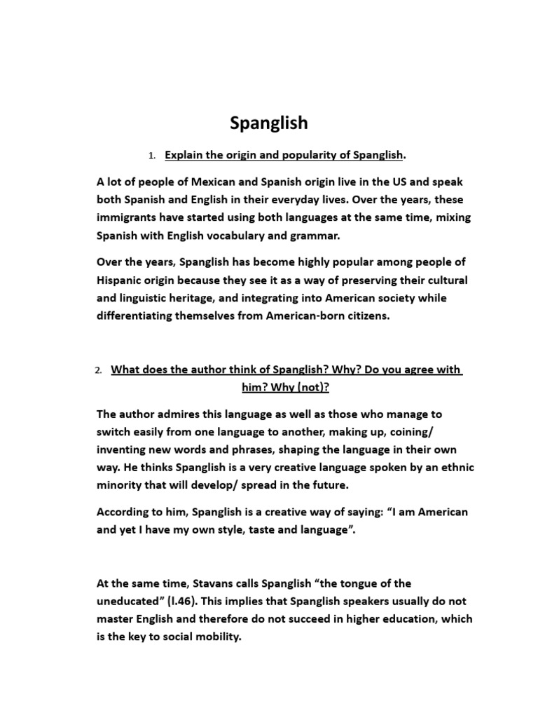 Spanglish Text Questions Correction Bis | PDF | Symbols | Languages