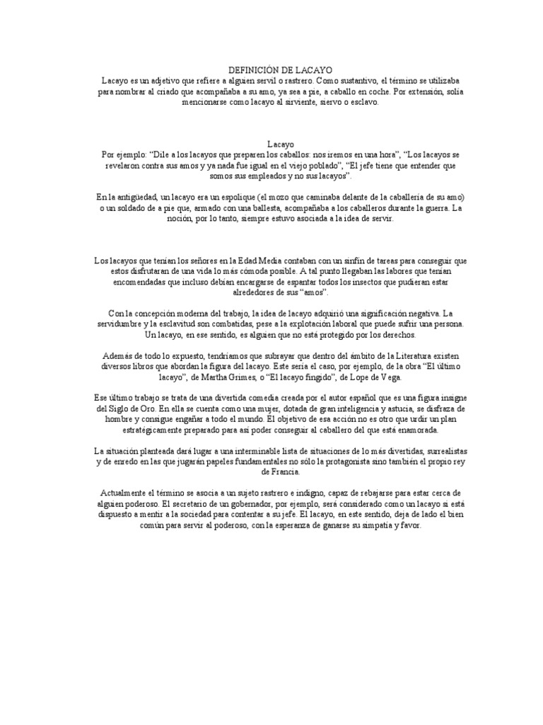 Definición de Lacayo | PDF | Esclavitud | Caballero