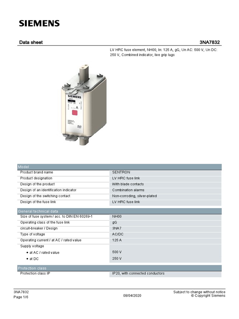 3NA7832 Datasheet en | PDF | Fuse (Electrical) | Components