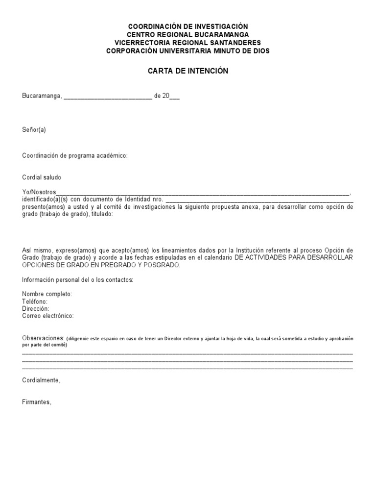 Carta de Intención | PDF