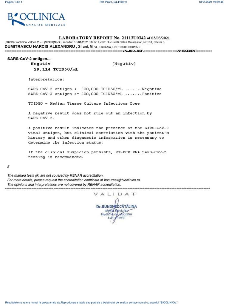 LABORATORY REPORT No. 21113U0342: (Negativ) | PDF