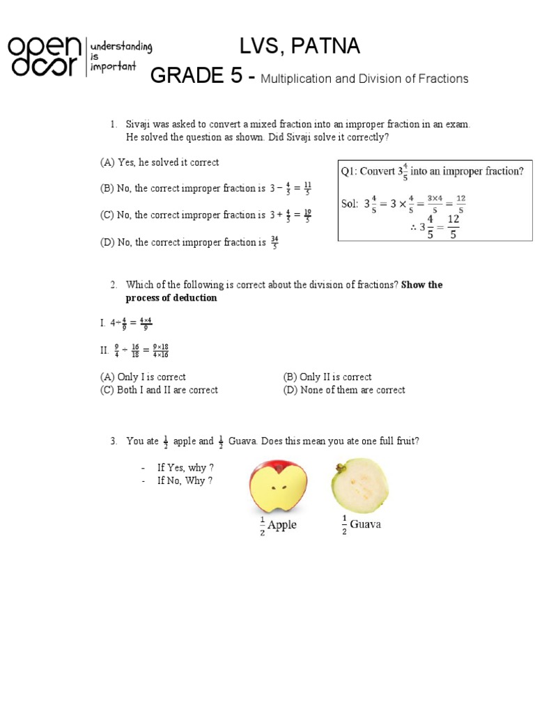 Grade 5 - Multiplication and Division of Fractions | PDF