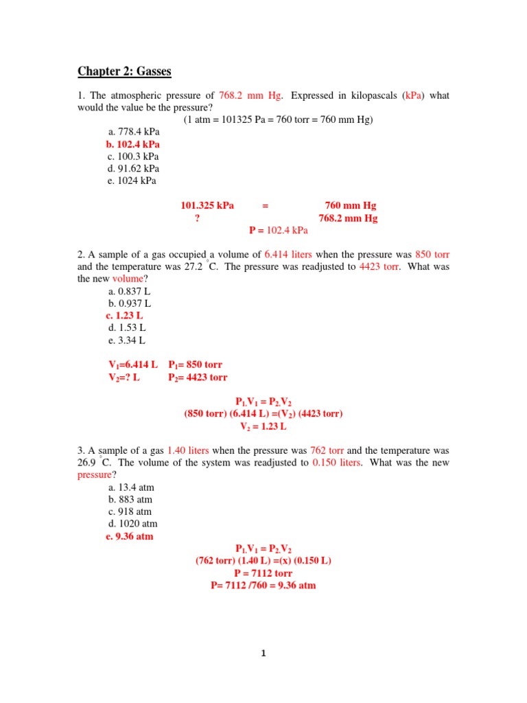 Chapter 2: Gasses: 768.2 MM HG Kpa | PDF | Pascal (Unit) | Gases