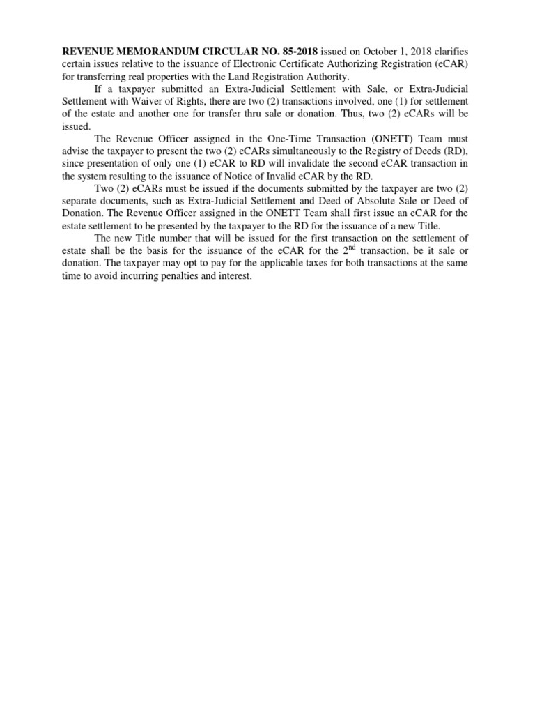 eCAR Issuance for Property Transfers | PDF