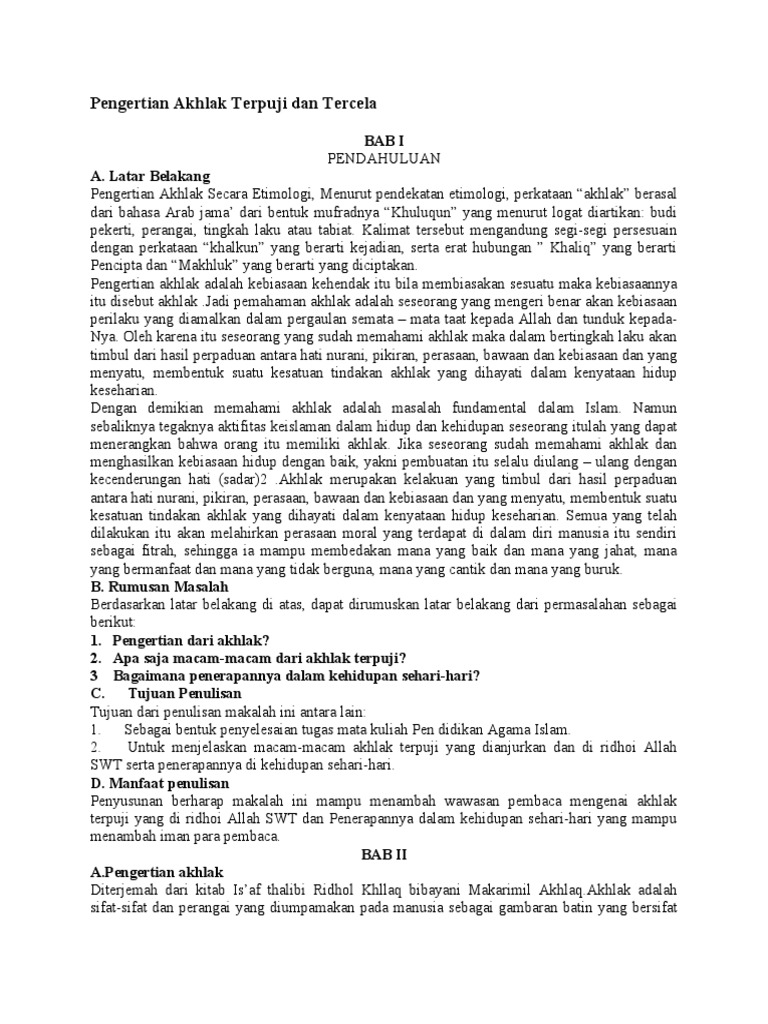 Pengertian Akhlak Terpuji Dan Tercela | PDF