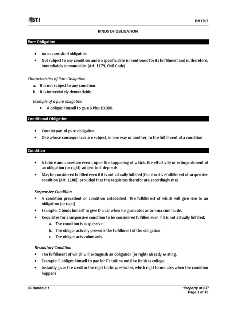 Characteristics of Pure Obligation | PDF | Law Of Obligations | Civil ...