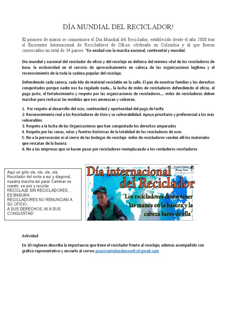 Día Mundial del Reciclador: Lucha y Derechos | PDF