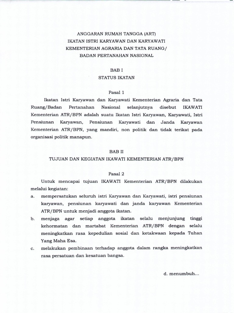 Struktur dan Tujuan IKAWATI Kementerian ATR/BPN | PDF