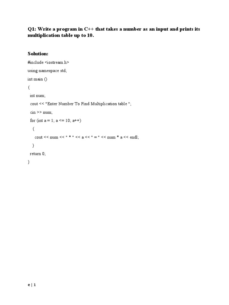 Q1: Write A Program in C++ That Takes A Number As An Input and Prints ...