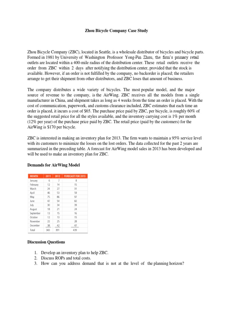 Zhou Bicycle Company Case Study Instructions | PDF