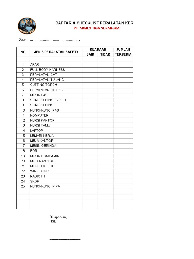 Check List Alat Kerja | PDF