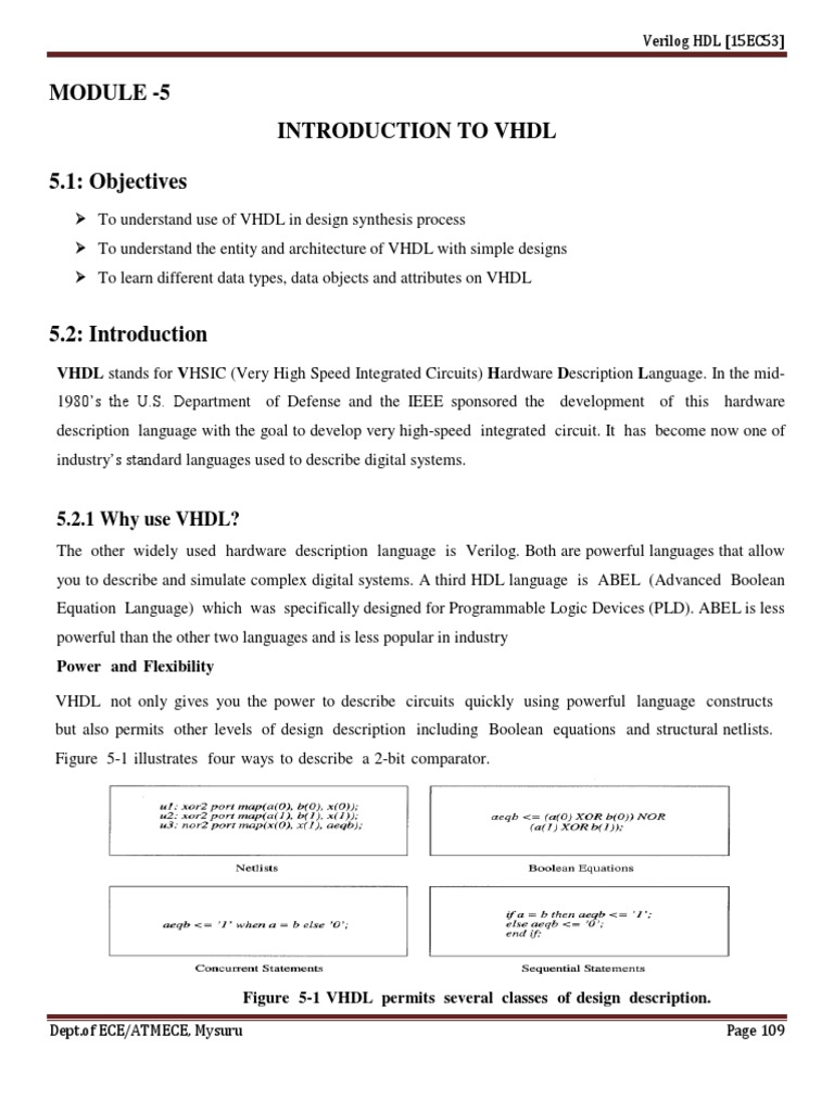 Module - 5 Introduction To VHDL 5.1: Objectives | PDF | Vhdl | Logic Synthesis