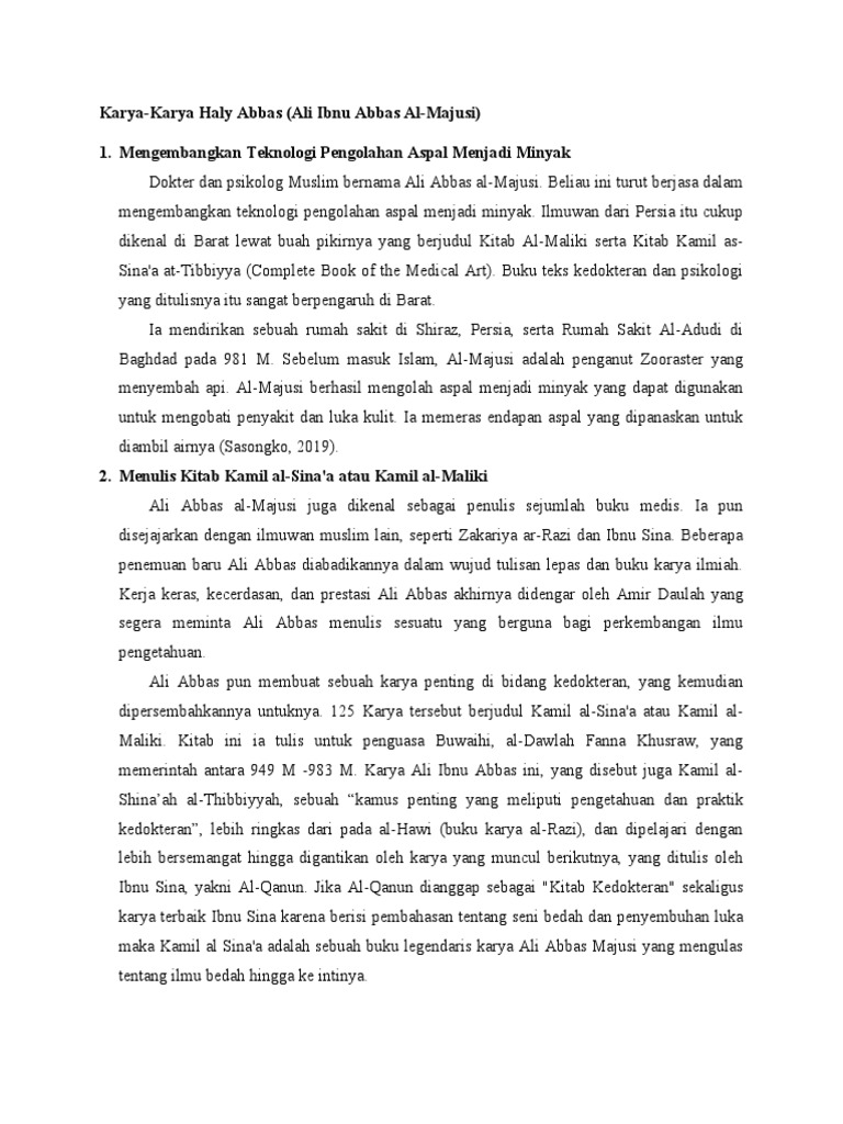 Karya-Karya Haly Abbas (Ali Ibu Abbas Al-Majusi) | PDF
