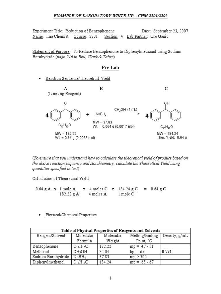 Pre Lab: Example of Laboratory Write-Up - CHM 2201/2202 | PDF ...