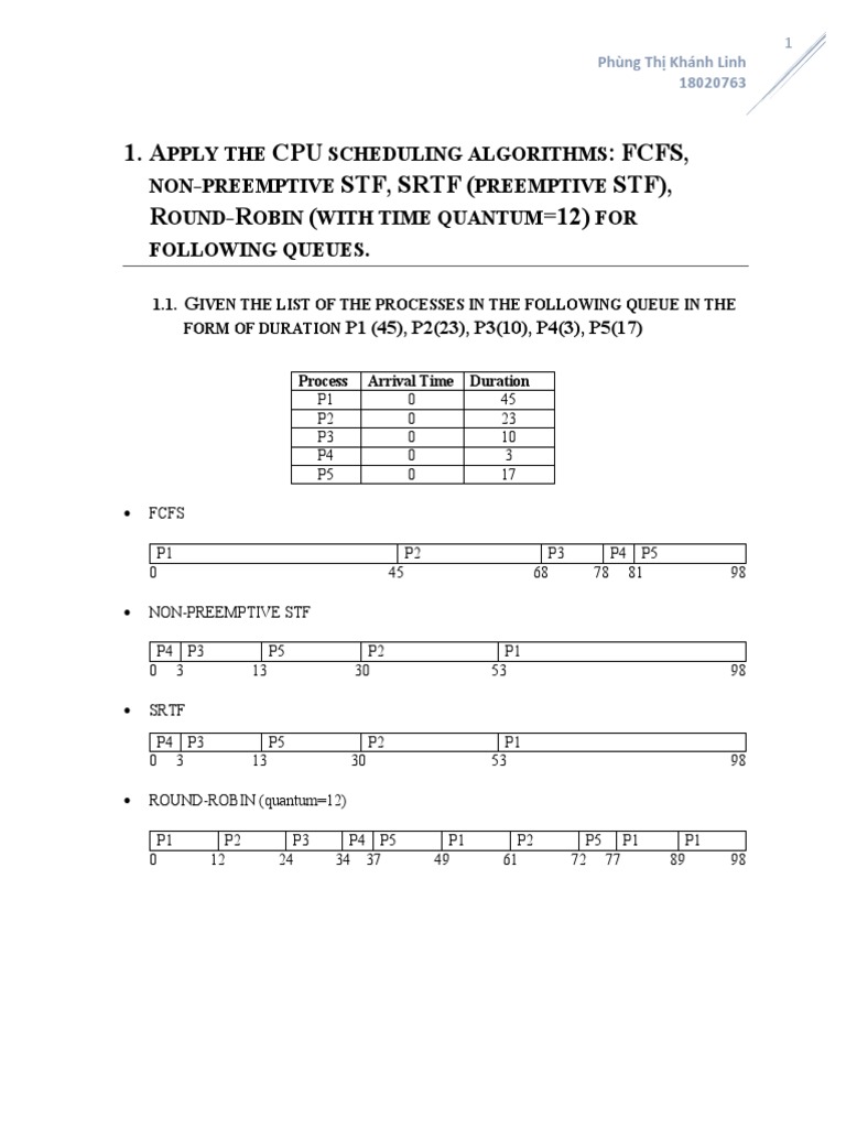 A CPU: FCFS, - STF, SRTF (STF), R - R ( 12) | PDF | Scheduling (Computing) | Systems Science