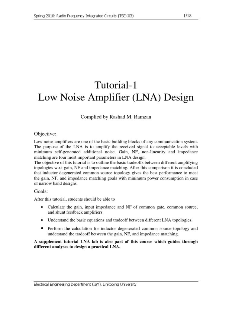 RF LNA Design Tutorial: Gain, NF and IP3 Calculations | PDF | Amplifier ...