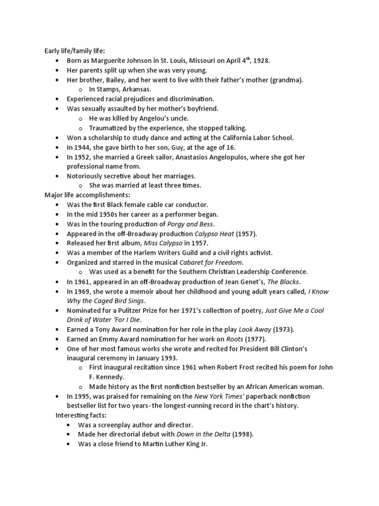 Maya Angelou Guided Graphic Organizer | PDF | Maya Angelou | Books