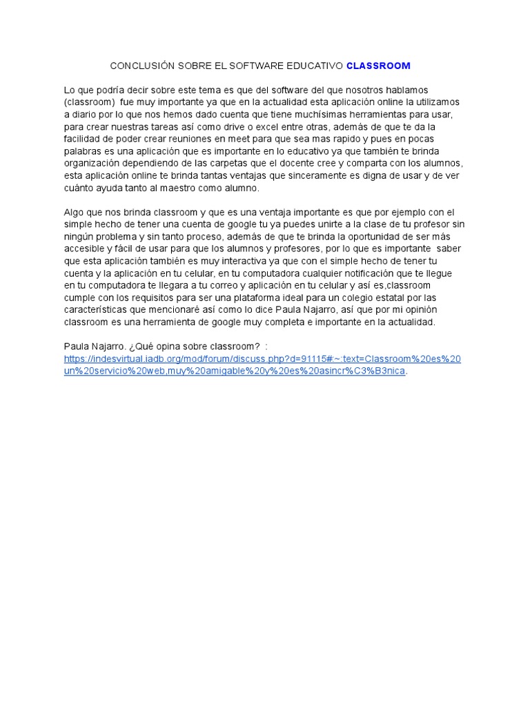 Conclusión Sobre El Software Educativo CLASSROOM | PDF