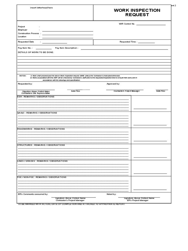 Work Inspection Request | PDF