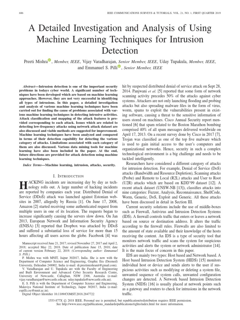 A Detailed Investigation And Analysis Of Using Machine Learning Techniques For Intrusion
