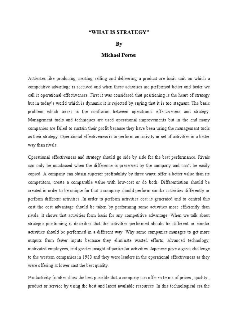 "What Is Strategy" by Michael Porter | PDF | Competitive Advantage ...