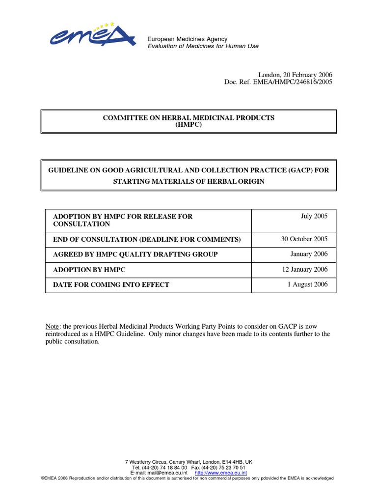 Guideline Good Agricultural Collection Practice Gacp Starting Materials ...