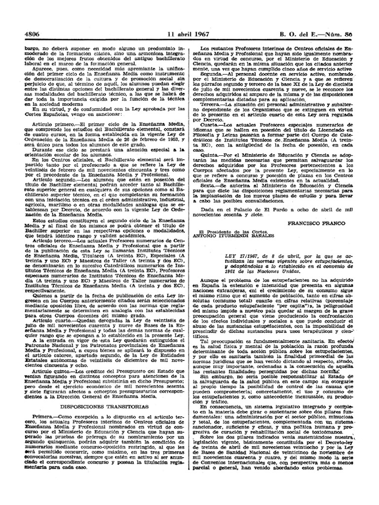 Ley 17-1967 Estupefacientes | PDF | Bienestar | Medicina