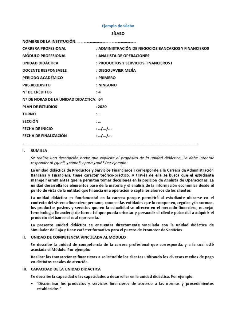 Ejemplo Silabus | PDF | Bancos | Sistema financiero