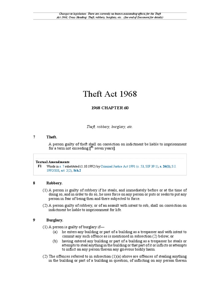 Theft Act 1968 - Burglary | PDF | Theft | Burglary