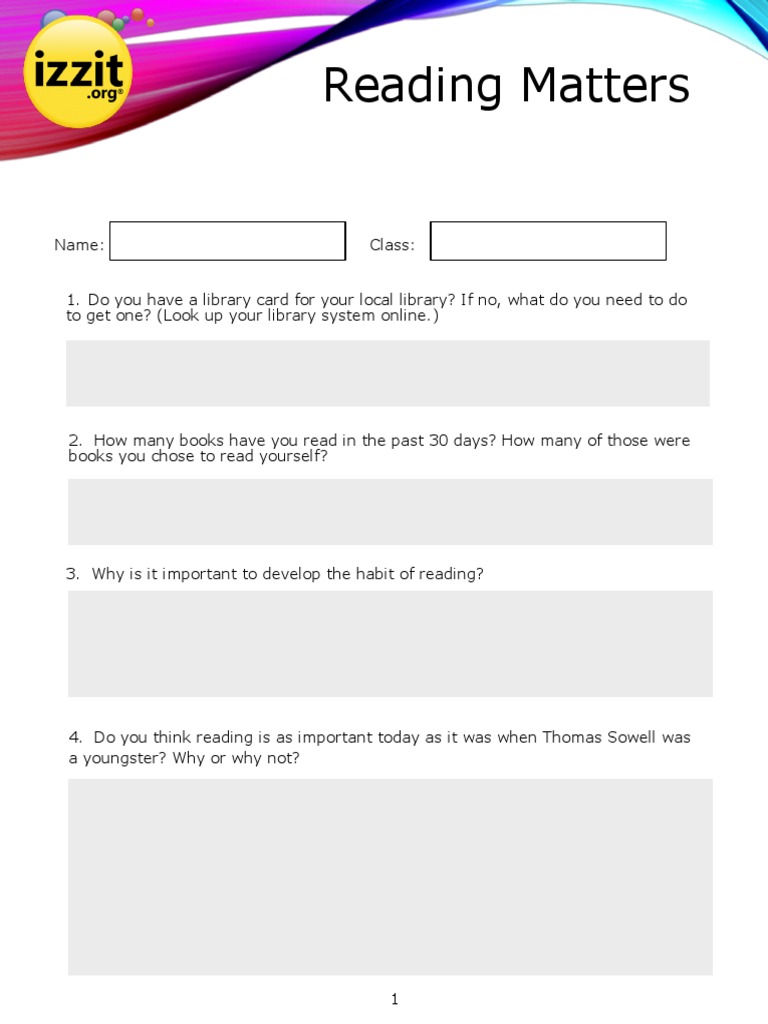 Reading Matters Worksheet | PDF