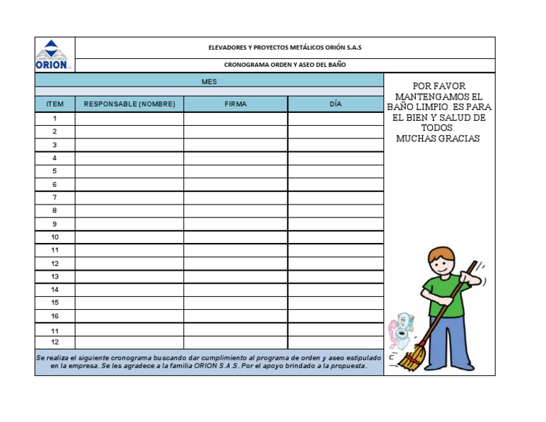 Registro de Orden y Aseo Del Baño | PDF