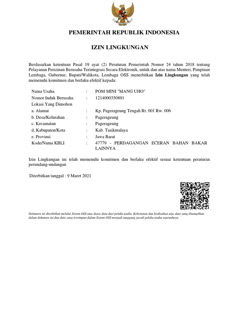 Ijin Lingkungan Pom Mini Dadan | PDF