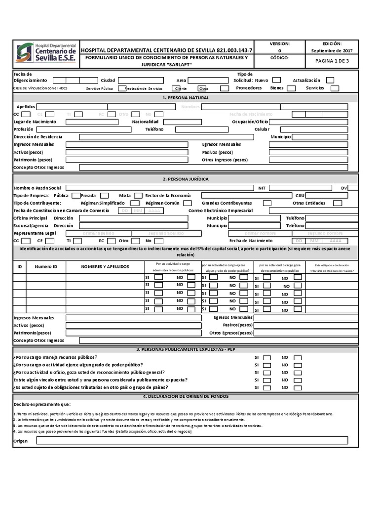 Formulario Sarlaft Persona Natural y Juridica HDCS | PDF | Lavado de dinero | Comercio ilegal de ...