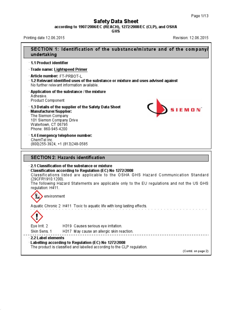 Safety Data Sheet: SECTION 1: Identification of The Substance/mixture ...