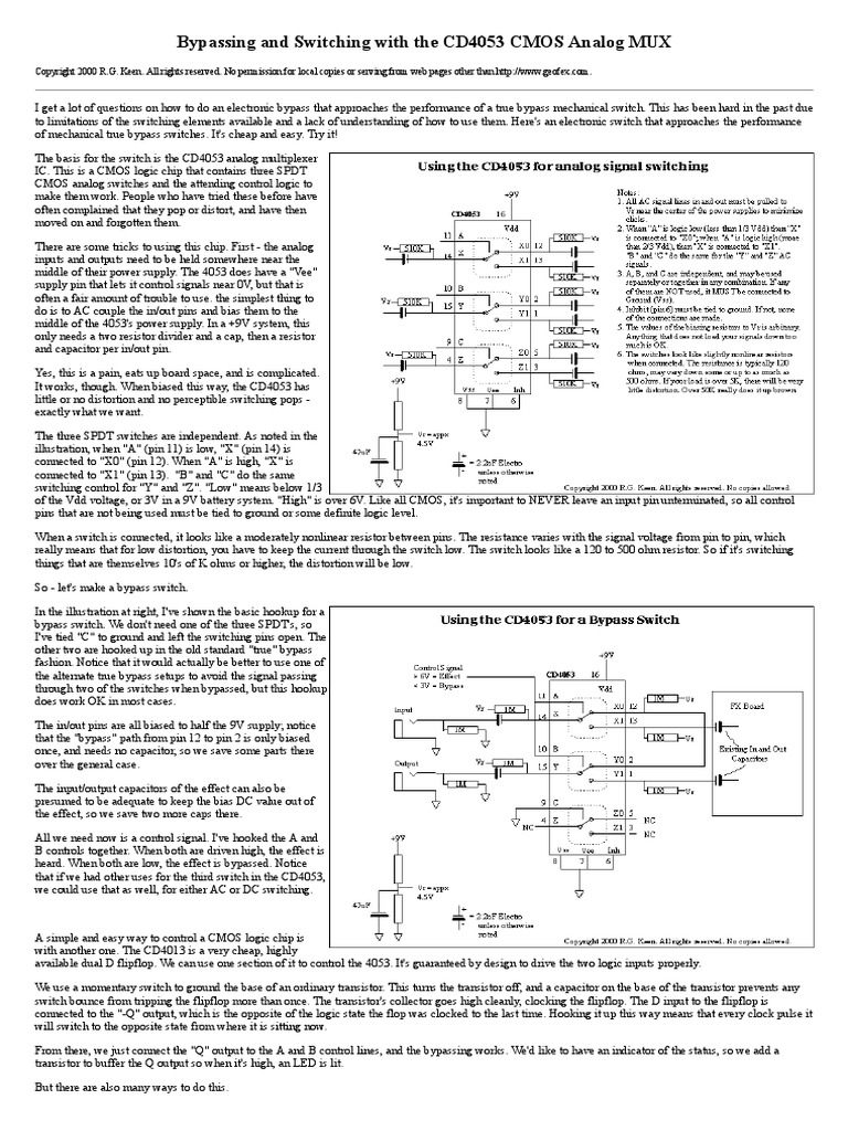 Bypassing and Switching With The CD4053 CMOS Analog MUX | PDF | Switch ...
