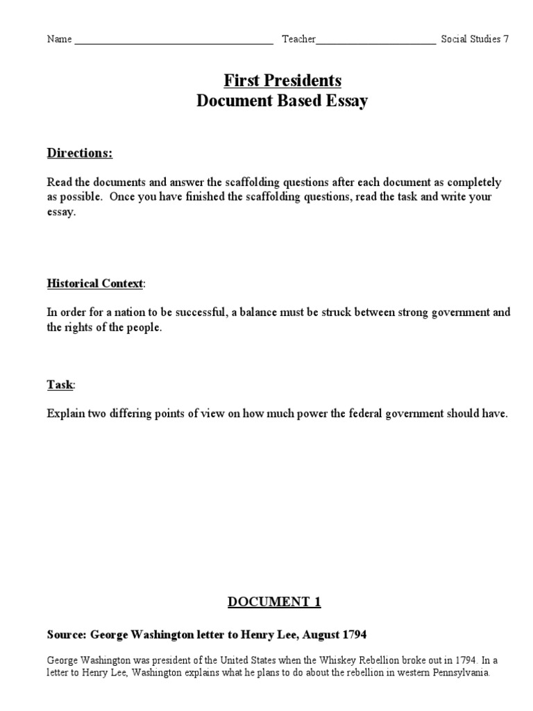 First Presidents Document Based Essay: Directions | PDF | Alexander ...