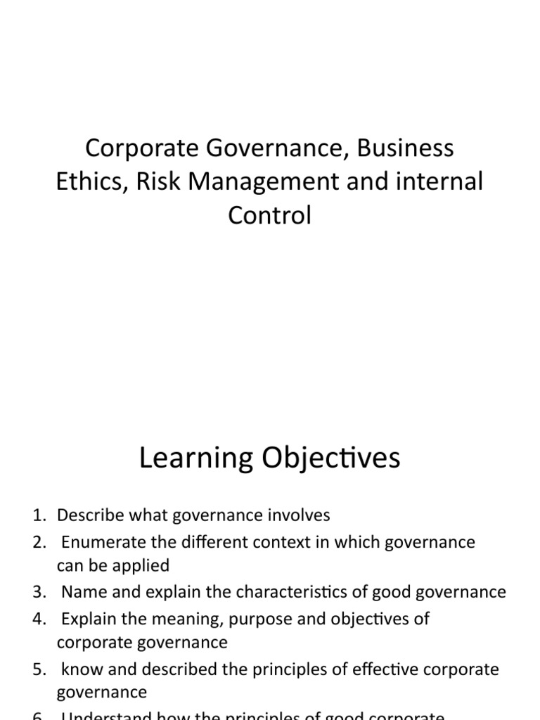 Corporate Governance, Business Ethics, Risk Management and Internal ...