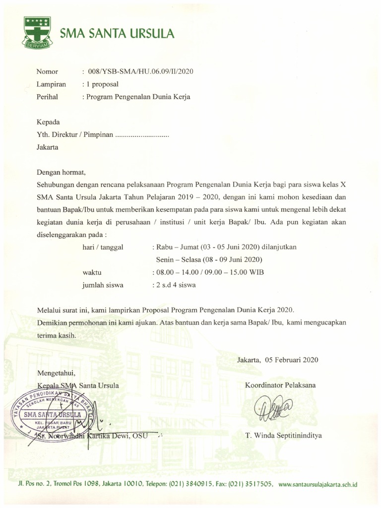 Proposal SMA Ursula 2020 | PDF