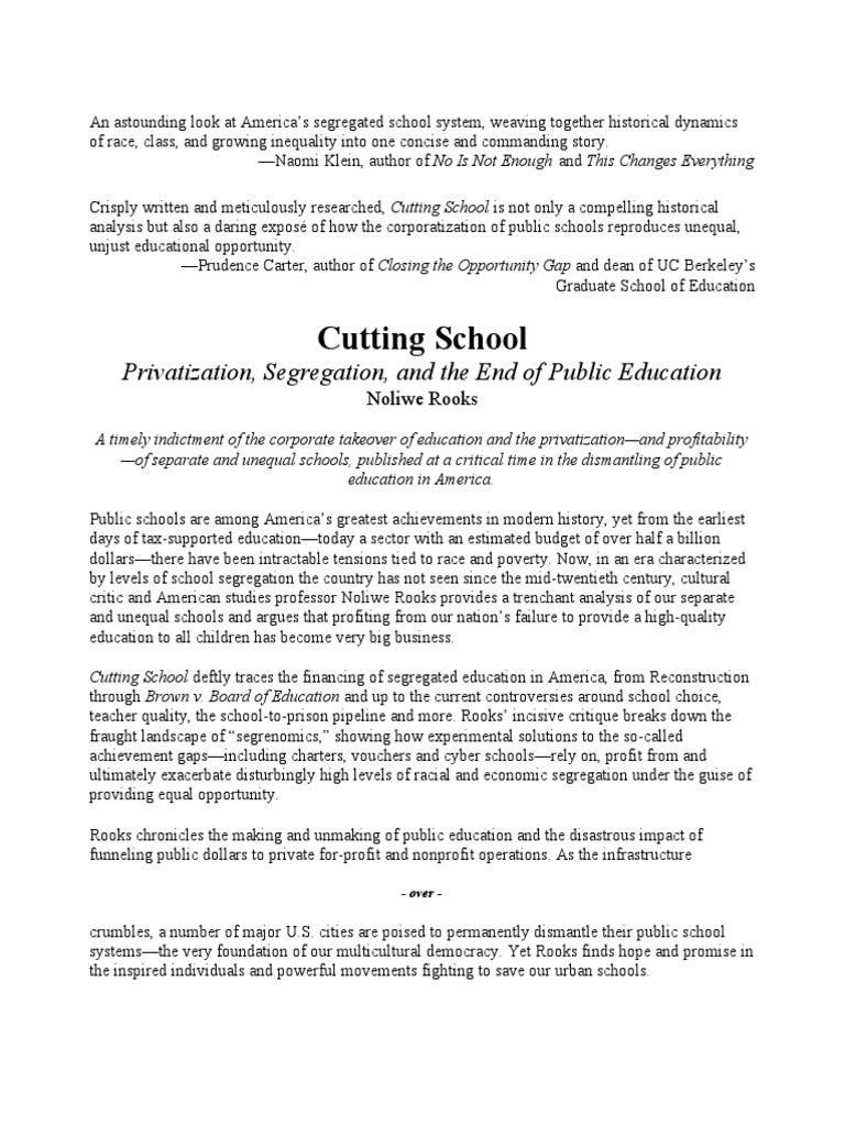 Cutting School Privatization, Segregation, and The End of Public ...