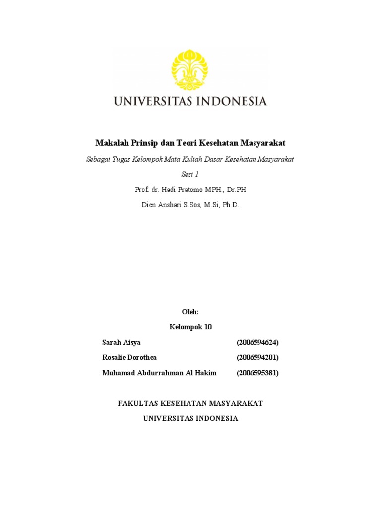 Makalah Prinsip Dan Teori Kesehatan Masyarakat Kelompok 10 | PDF