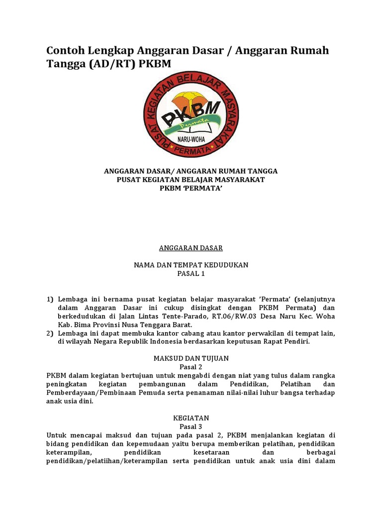 Contoh Lengkap Anggaran Dasar | PDF | Karier & Perkembangan