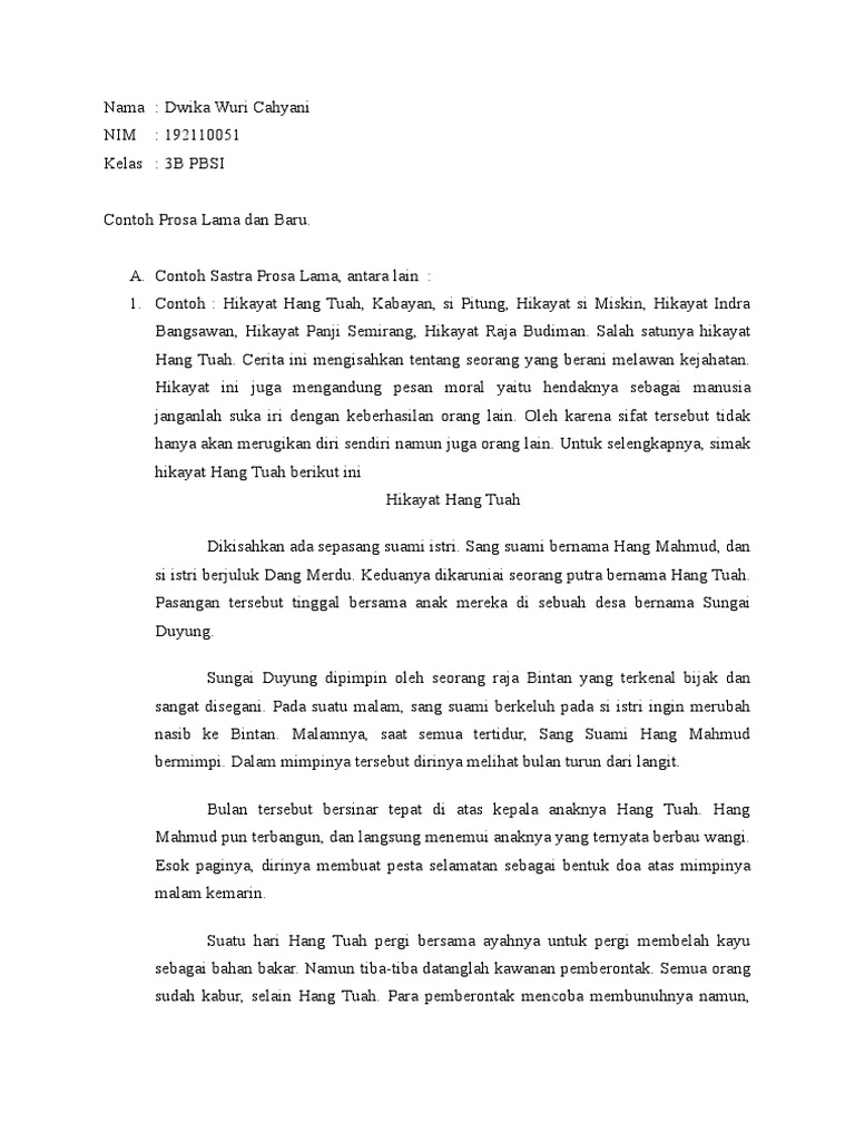 Contoh Prosa Lama Dan Baru, Dwika 3B | PDF