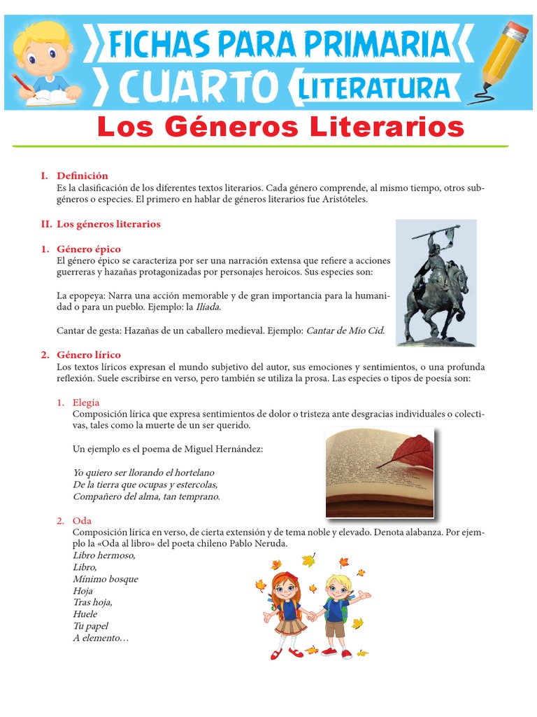 Ficha De Trabajo Sobre Géneros Literarios TALLER 1 TEMA: GENEROS