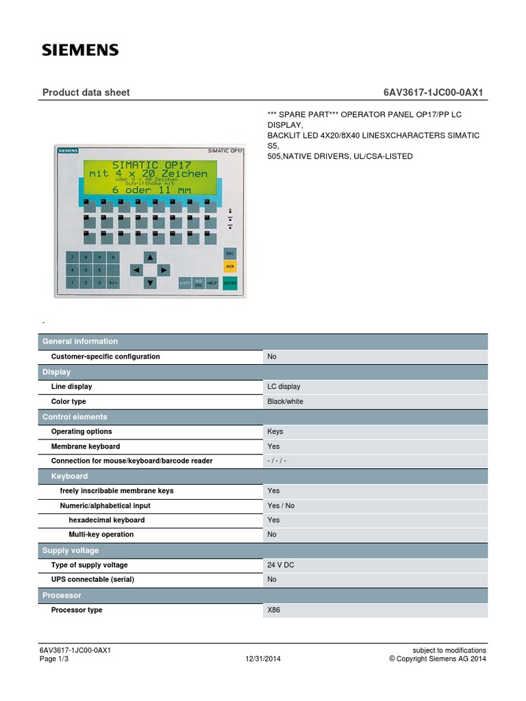 6av3617-1jc00-0ax1 Siemens Manual Datasheet | PDF | Computer Keyboard | Computer Engineering