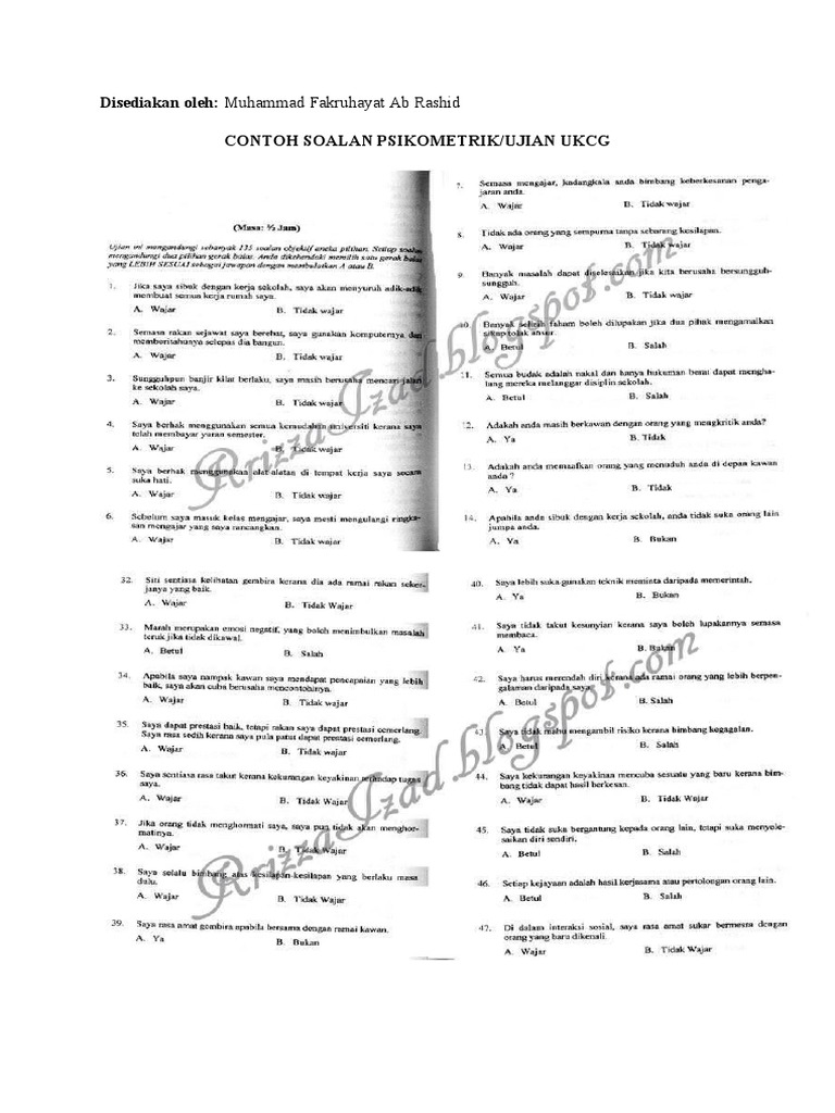 Contoh Soalan Psikometrik/ukcg | PDF