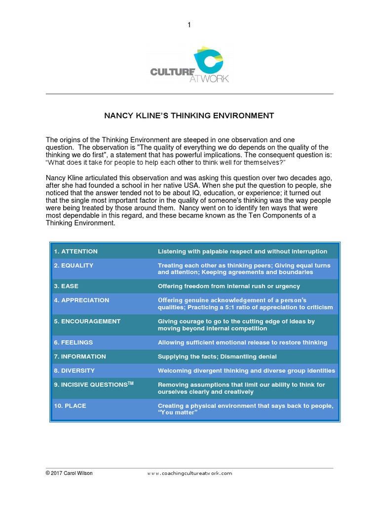 Nancy Klines Thinking Environment | PDF