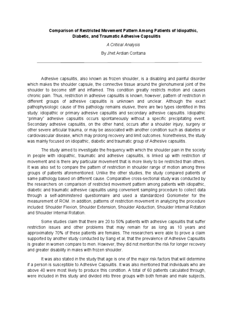 Comparison of Restricted Movement Pattern Among Patients of Idiopathic ...