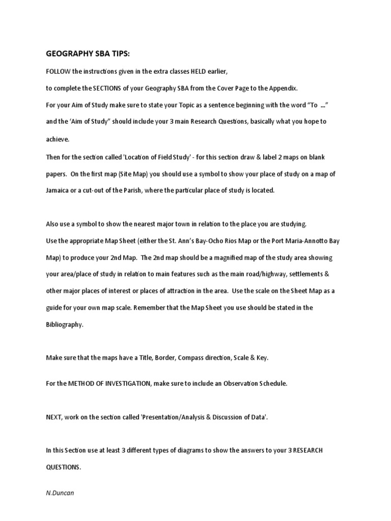 CXC Geo. SBA Tips | PDF | Map | Question