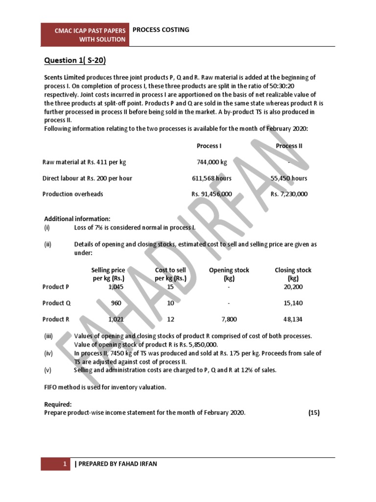 Cmac Process Costing Icap Past Papers With Solution | PDF | Output (Economics) | Inventory